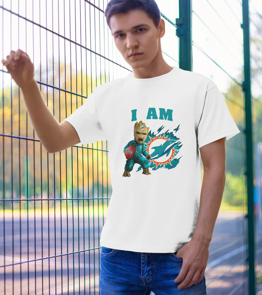I Am Groot Miami Dolphins Football Fan Character T-Shirt