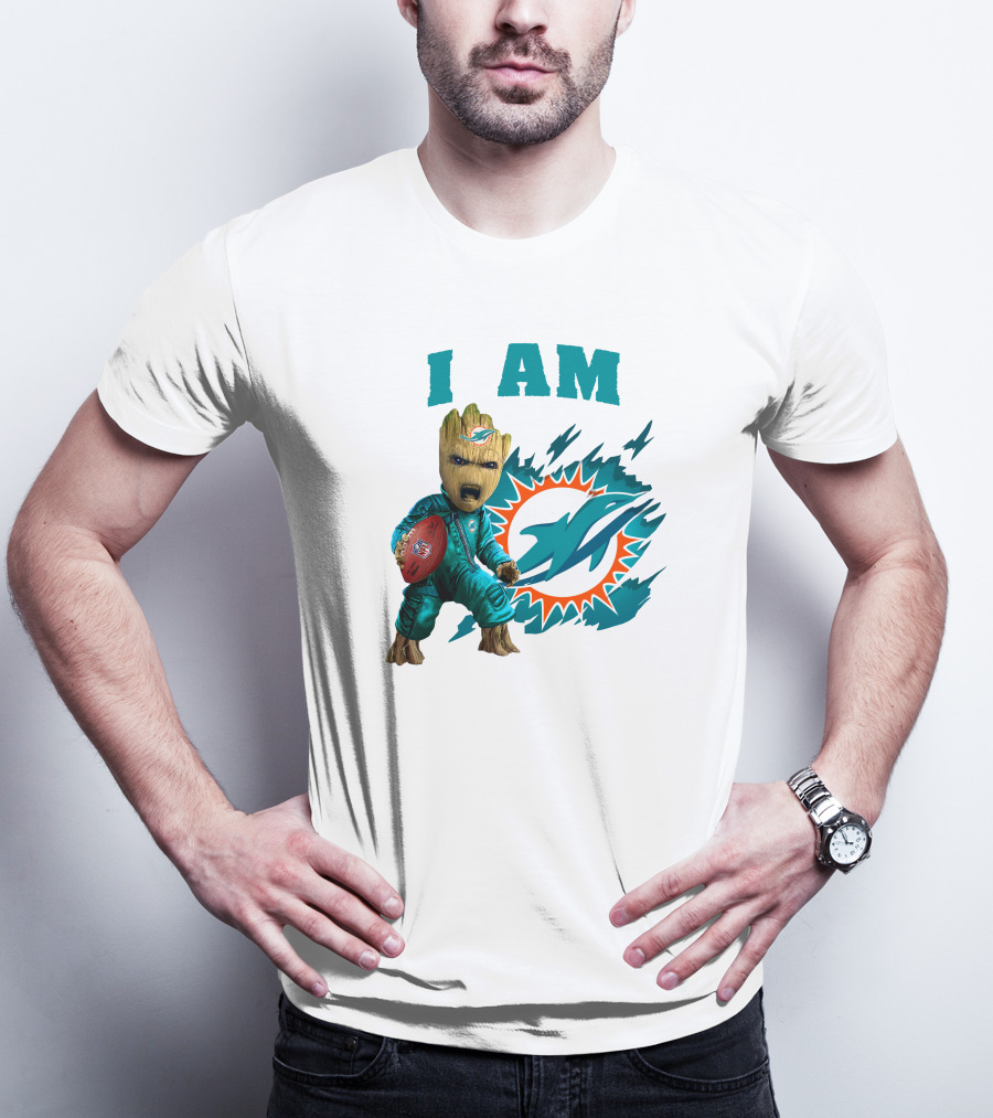I Am Groot Miami Dolphins Football Fan Character T-Shirt