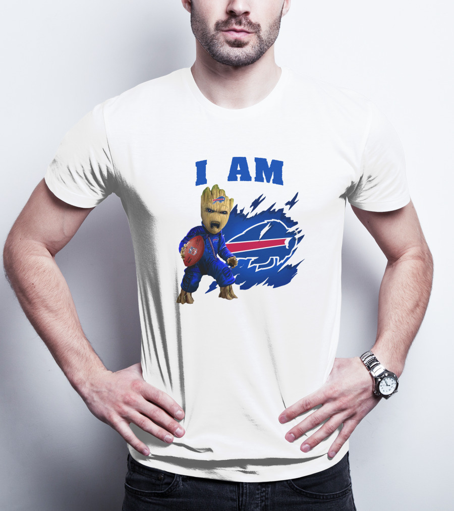 Groot Holding Football Buffalo Bills Logo I Am T-Shirt