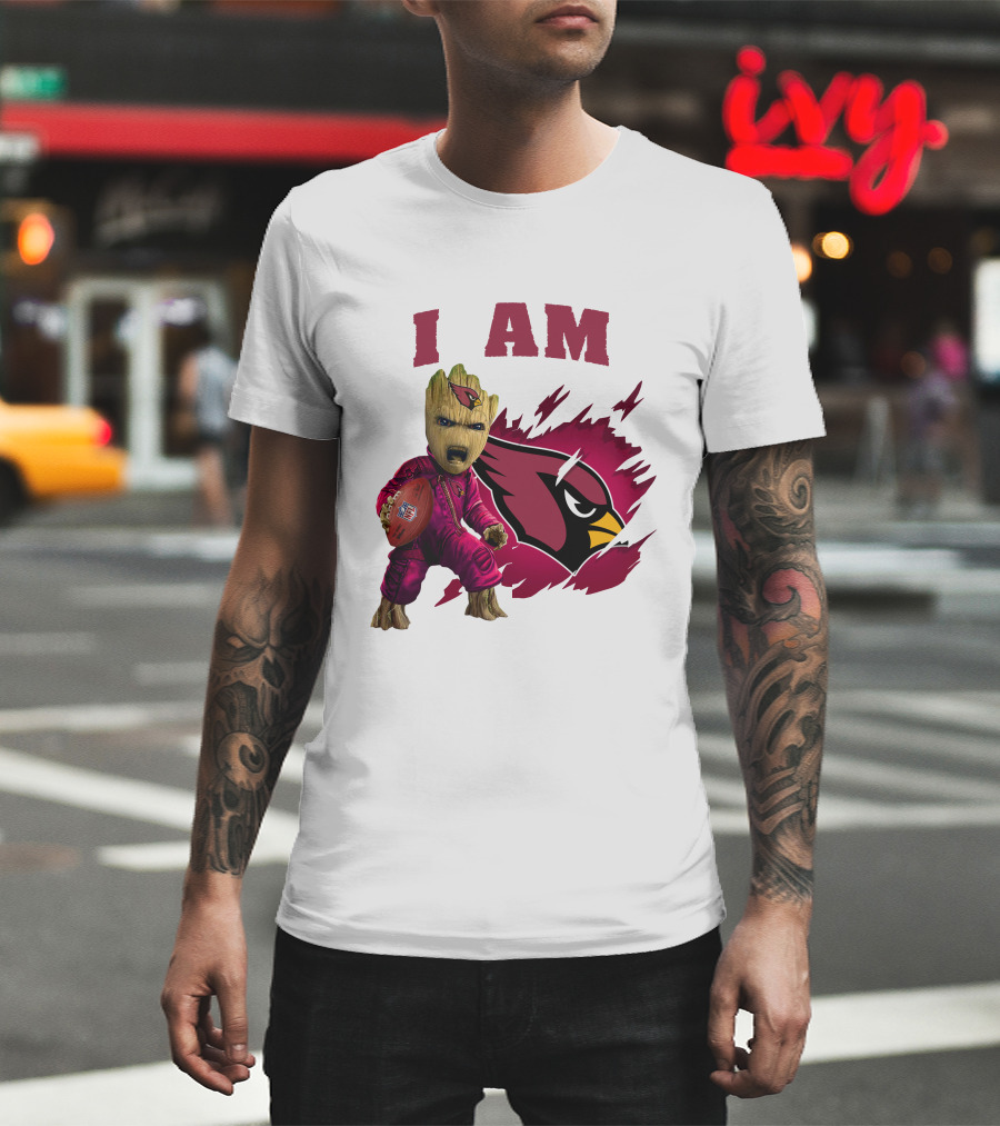 I Am Groot Arizona Cardinals Football Marvel сочетает в себе героя и спортивная команда на фоне карточной иконки T-Shirt