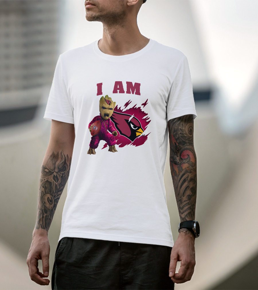 I Am Groot Arizona Cardinals Football Marvel сочетает в себе героя и спортивная команда на фоне карточной иконки T-Shirt