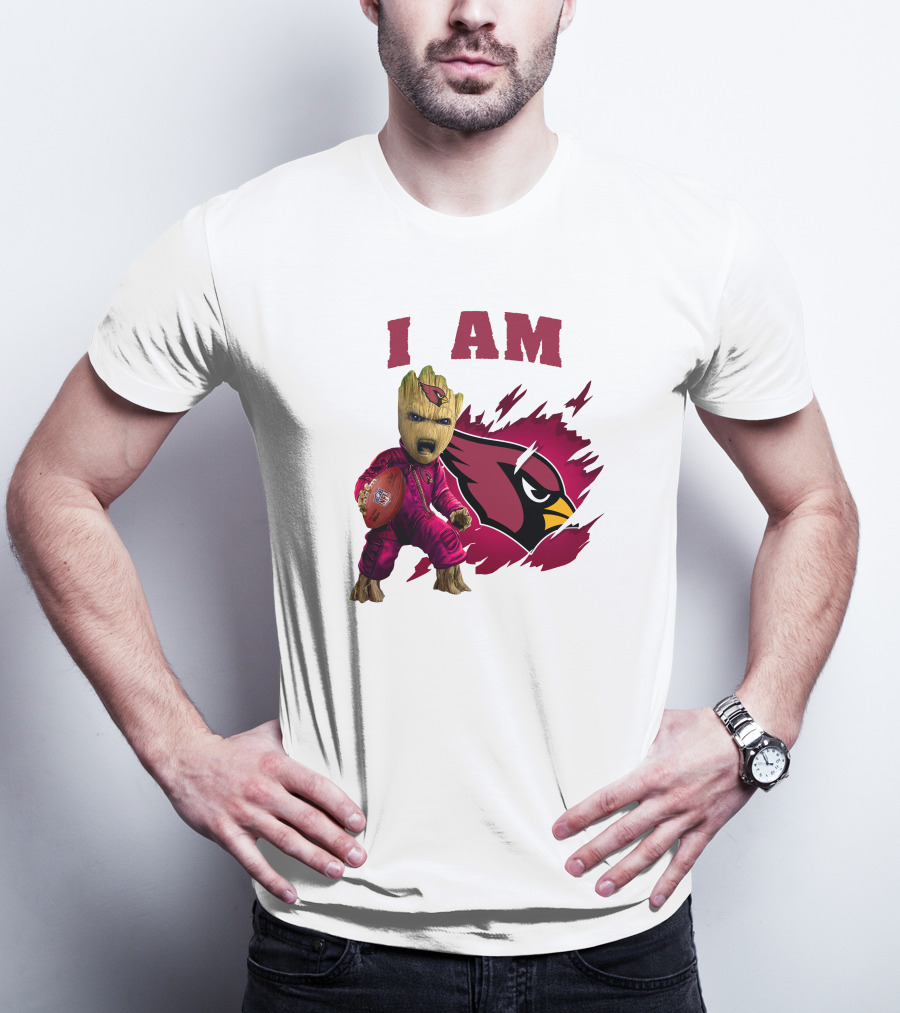 I Am Groot Arizona Cardinals Football Marvel сочетает в себе героя и спортивная команда на фоне карточной иконки T-Shirt