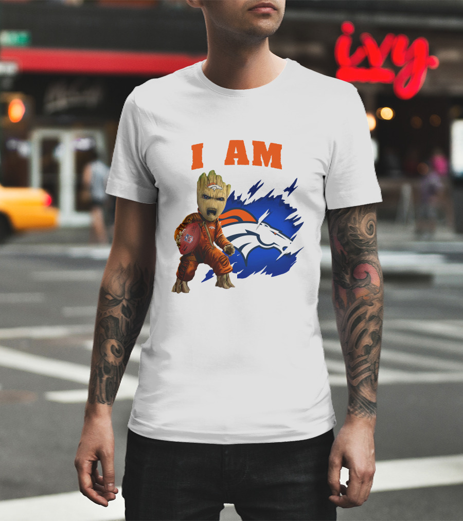 I Am Groot Denver Broncos Football Fan Character T-Shirt