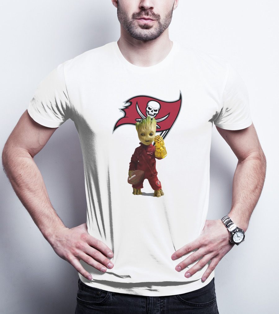 Groot Holding Football With Tampa Bay Buccaneers T-Shirt