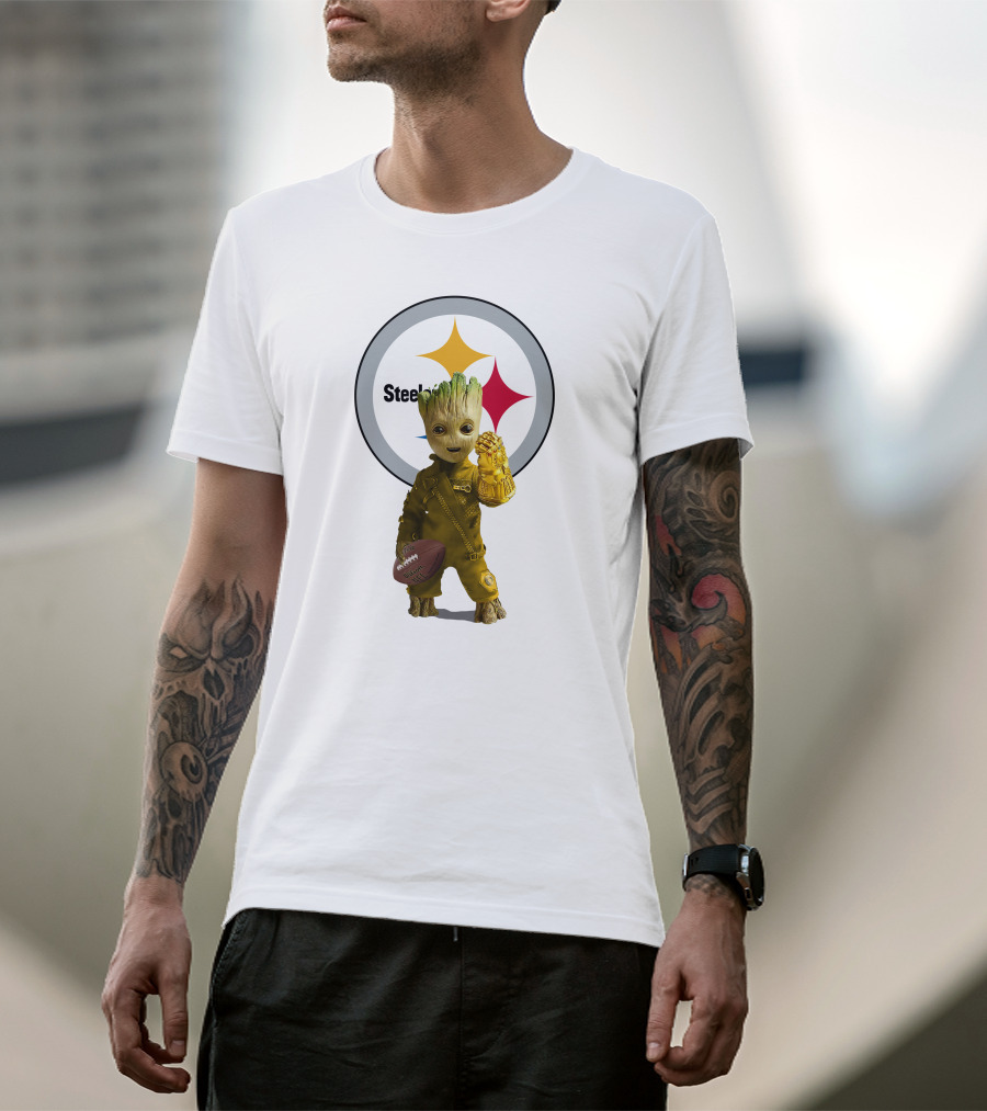 Pittsburgh Steelers Groot Football Infinity Gauntlet Fan T-Shirt
