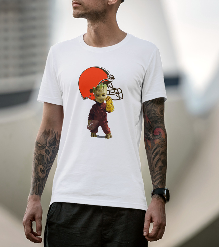 Cleveland Browns Football Groot And Infinity Gauntlet T-Shirt