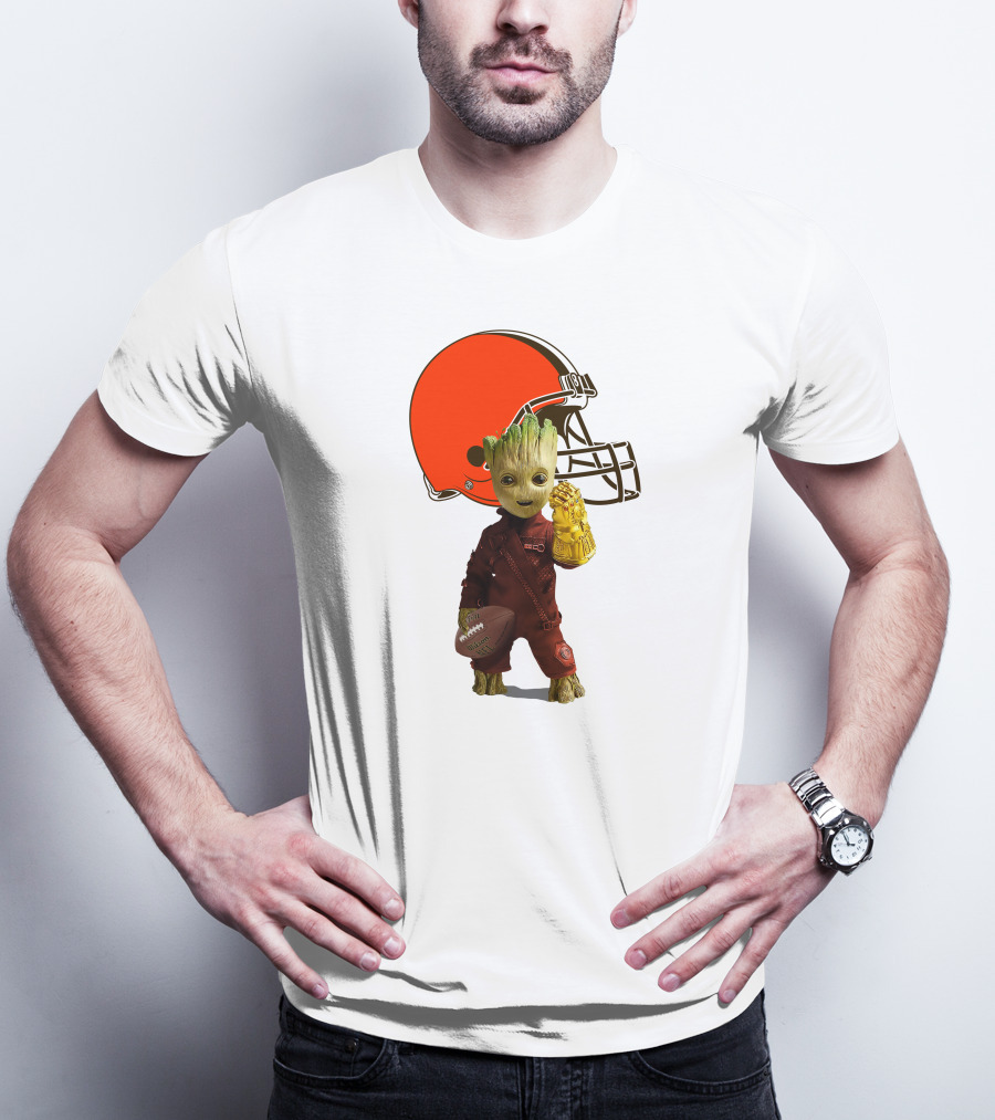 Cleveland Browns Football Groot And Infinity Gauntlet T-Shirt