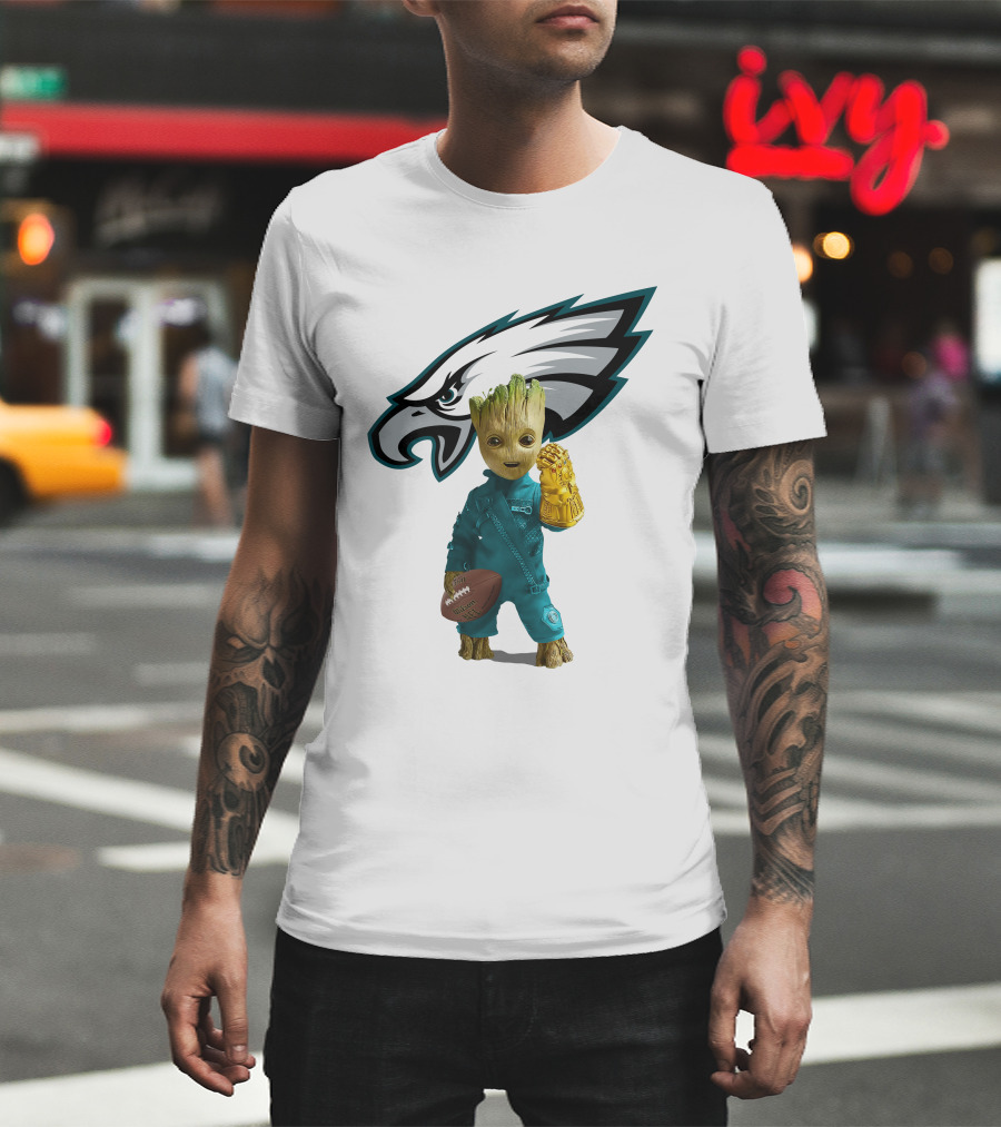 Philadelphia Eagles Baby Groot Infinity Gauntlet Football T-Shirt