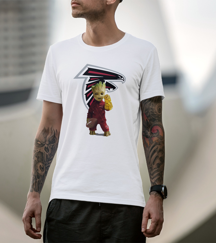 Atlanta Falcons Groot Holding Football And Glove T-Shirt