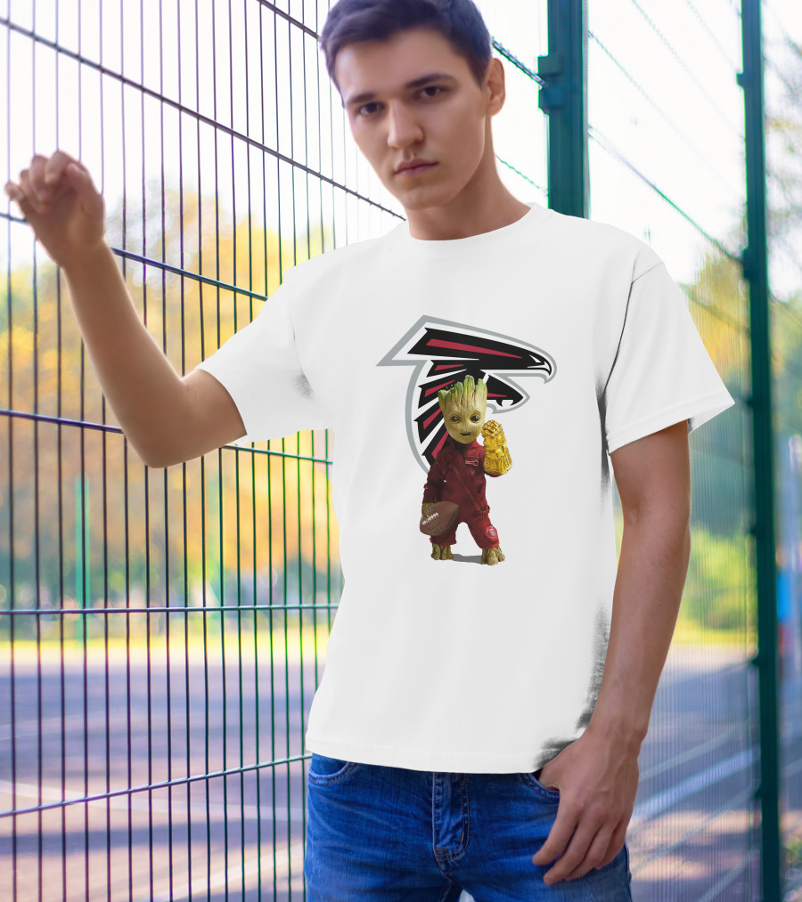 Atlanta Falcons Groot Holding Football And Glove T-Shirt