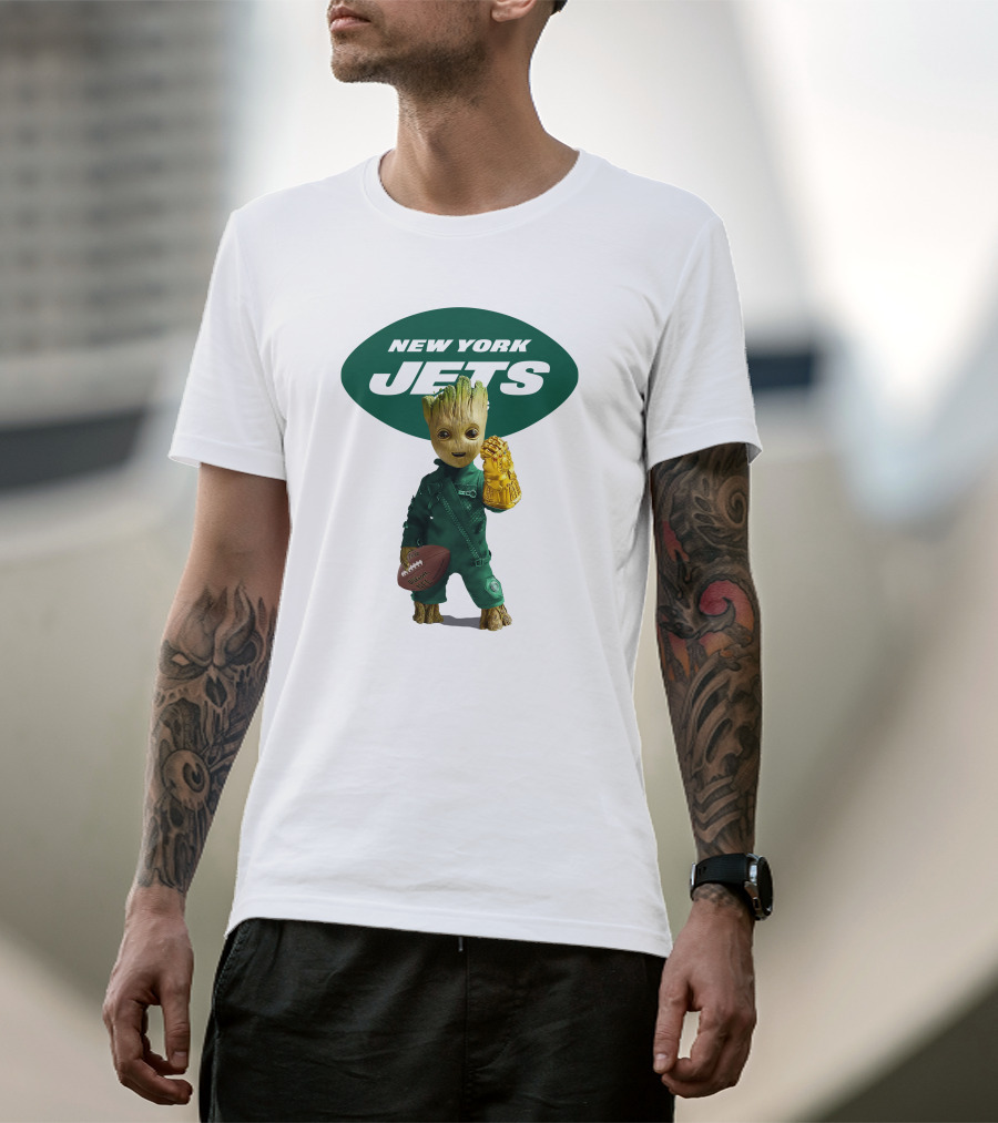 New York Jets Groot Football Marvel Crossover T-Shirt