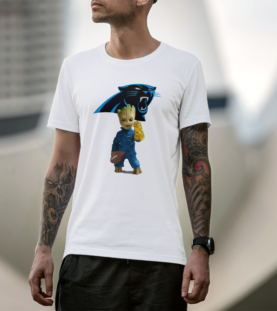 Carolina Panthers Groot Football Infinity Gauntlet Crossover T-Shirt