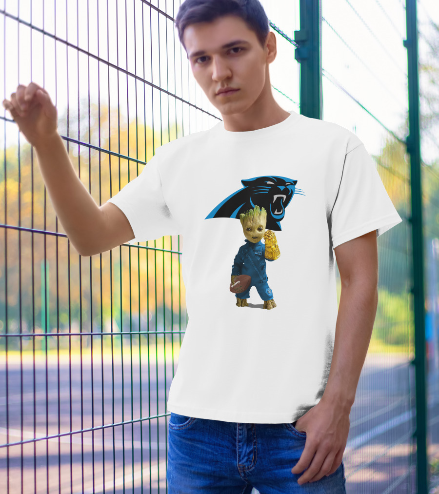 Carolina Panthers Groot Football Infinity Gauntlet Crossover T-Shirt
