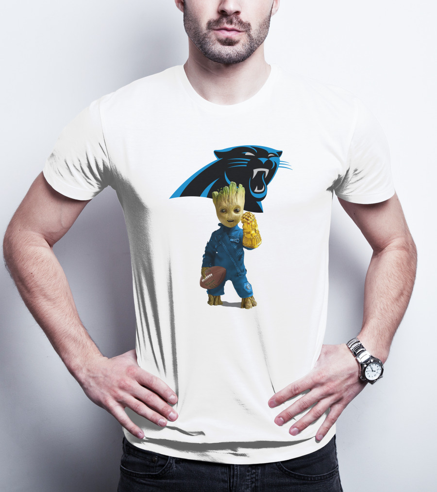 Carolina Panthers Groot Football Infinity Gauntlet Crossover T-Shirt