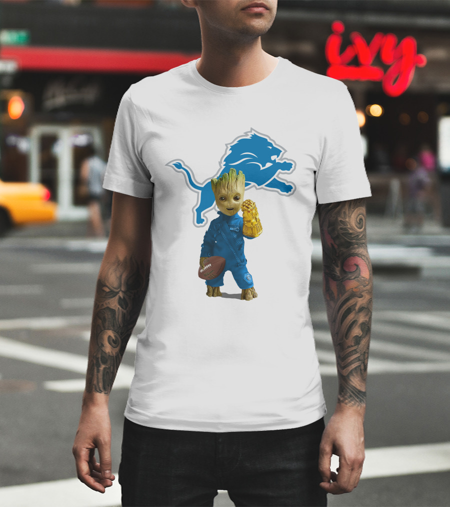 Detroit Lions Groot Avengers Football Mashup T-Shirt