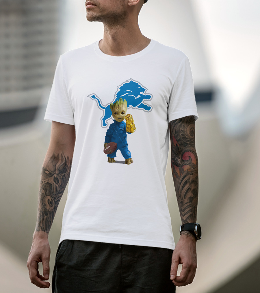 Detroit Lions Groot Avengers Football Mashup T-Shirt