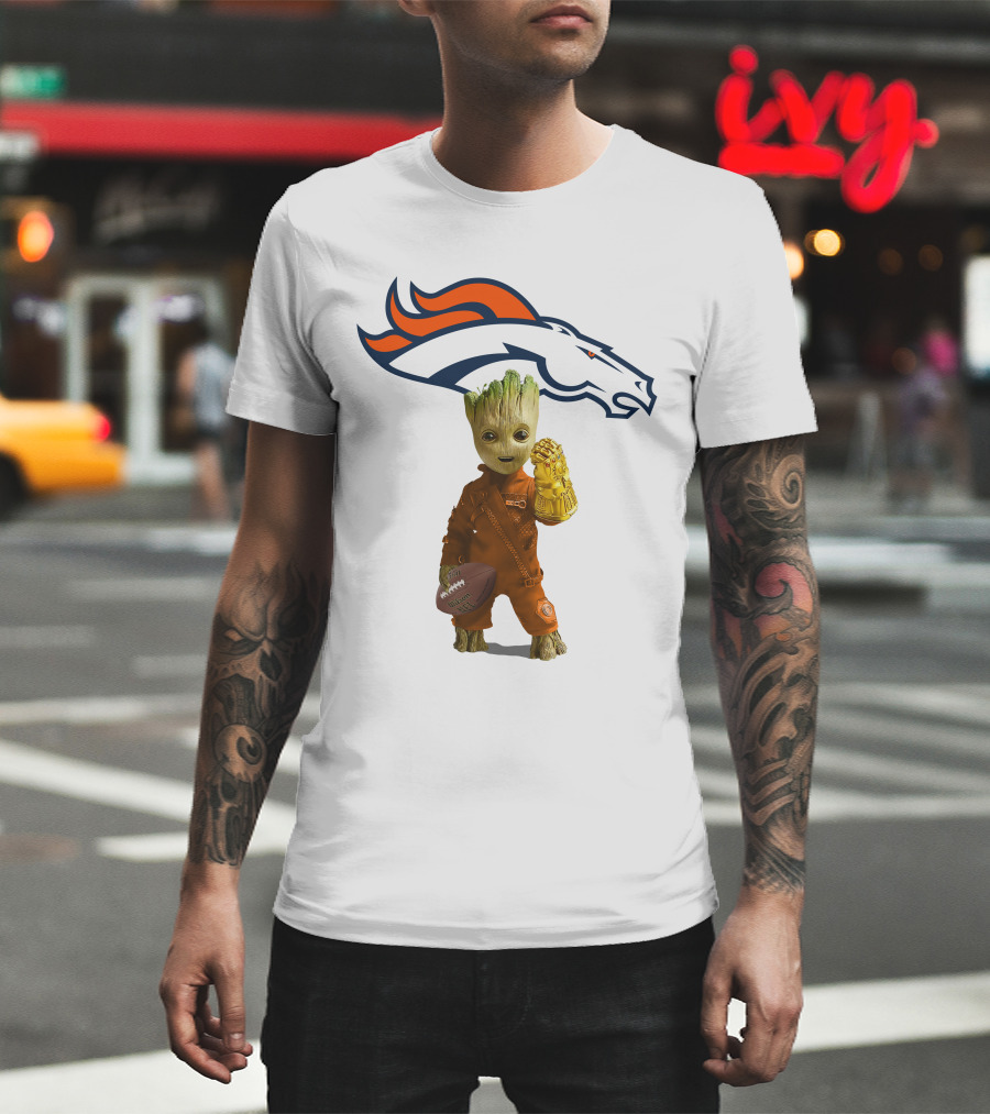 Denver Broncos Groot Infinity Gauntlet Football Fan T-Shirt
