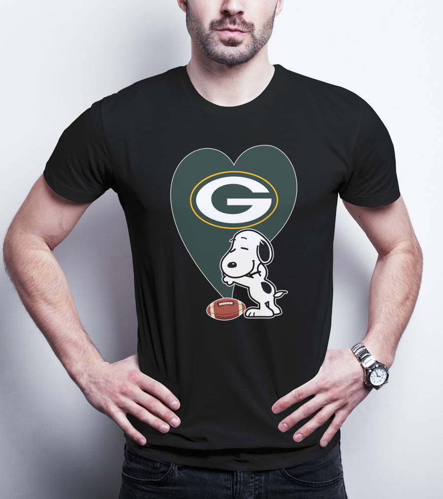 Green Bay Packers Snoopy Heart Football Hug T-Shirt