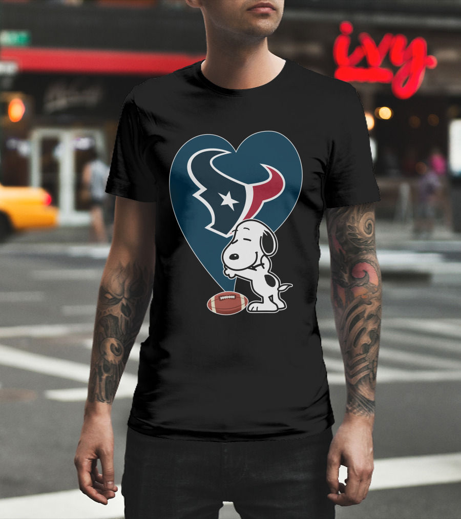 Houston Texans Snoopy Heart Hug Football T-Shirt