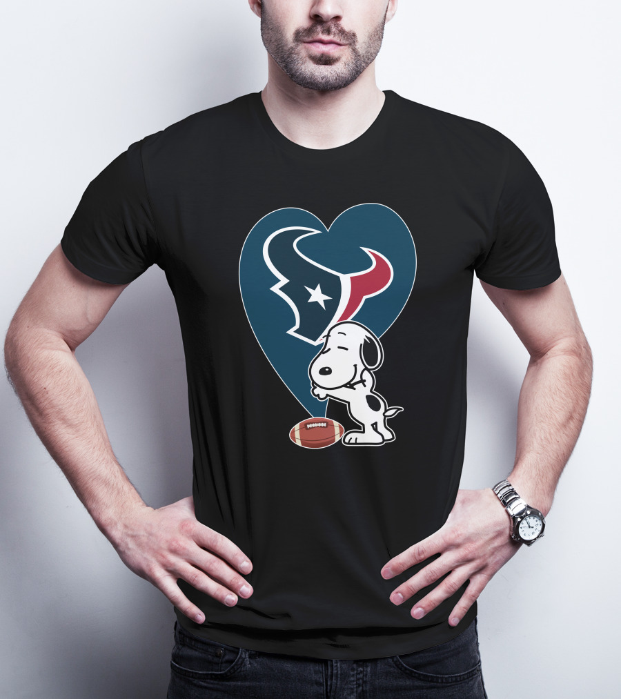 Houston Texans Snoopy Heart Hug Football T-Shirt