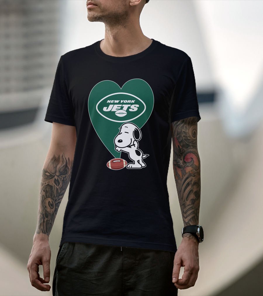 New York Jets Football Heart Snoopy Hug T-Shirt