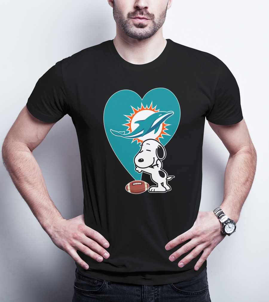 Miami Dolphins Snoopy Heart Hug Football T-Shirt