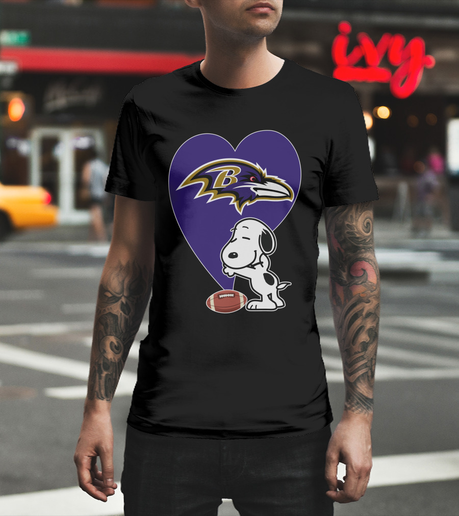 Baltimore Ravens Snoopy Heart Football Hug T-Shirt
