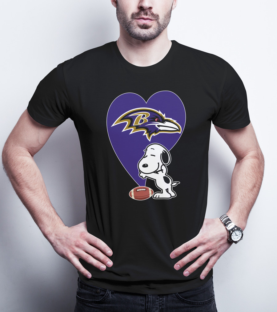 Baltimore Ravens Snoopy Heart Football Hug T-Shirt
