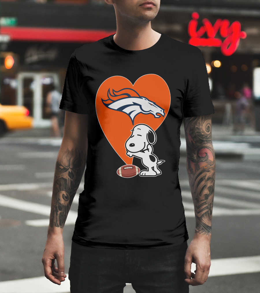 Denver Broncos Snoopy Hug Heart Logo Football T-Shirt