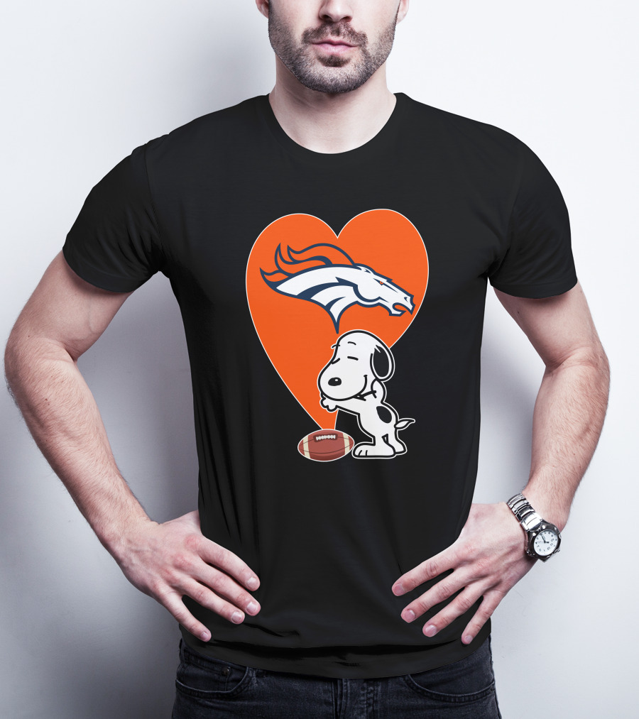 Denver Broncos Snoopy Hug Heart Logo Football T-Shirt