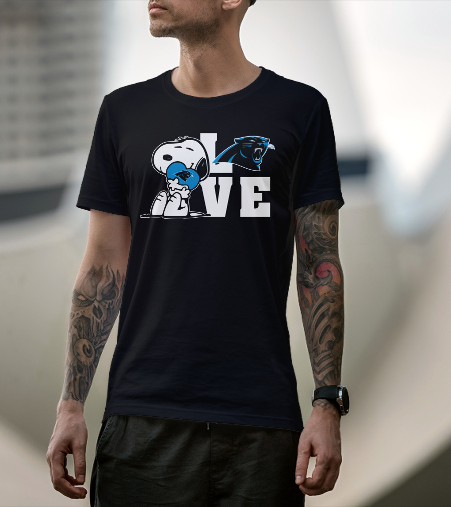 Snoopy Love Carolina Panthers Logo Peanuts NFL Football T-Shirt