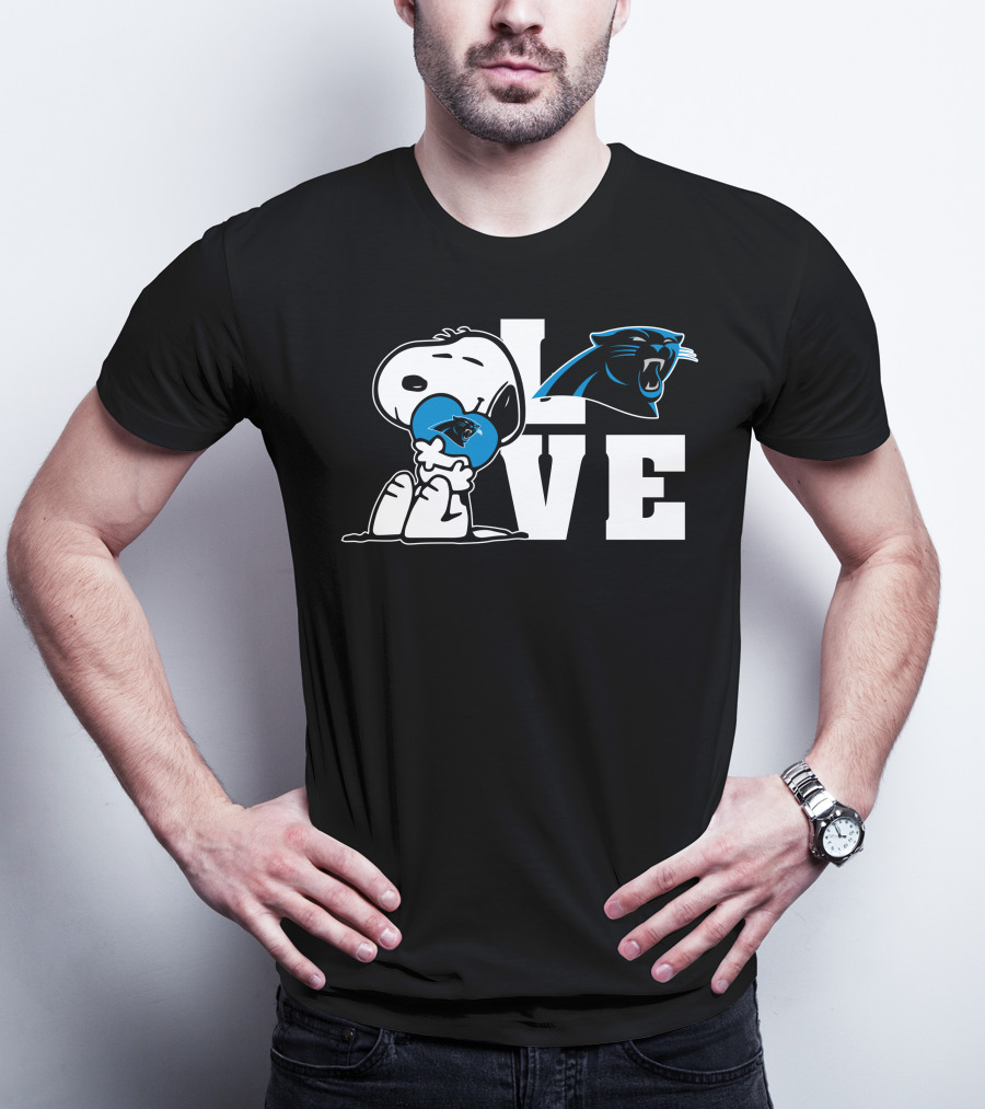 Snoopy Love Carolina Panthers Logo Peanuts NFL Football T-Shirt