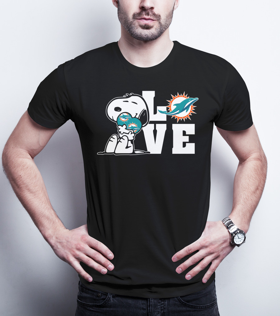 Snoopy Dolphins Love Miami Football T-Shirt