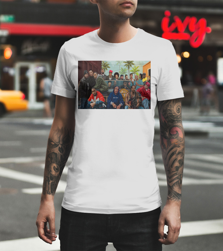 WCHH Hip Hop Legends Collage Icons In Urban Street Scene T-Shirt