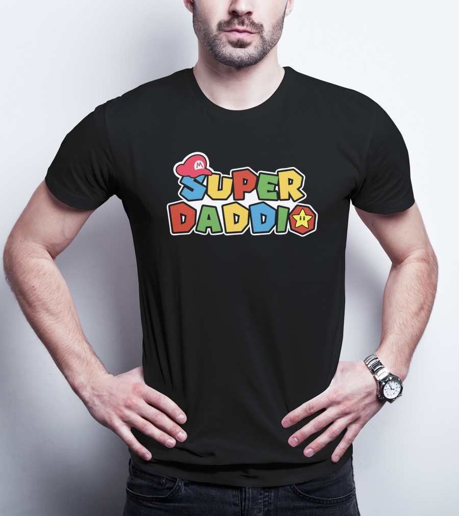SUPER DADDIO Mario Style Father's Day Star Icons T-Shirt