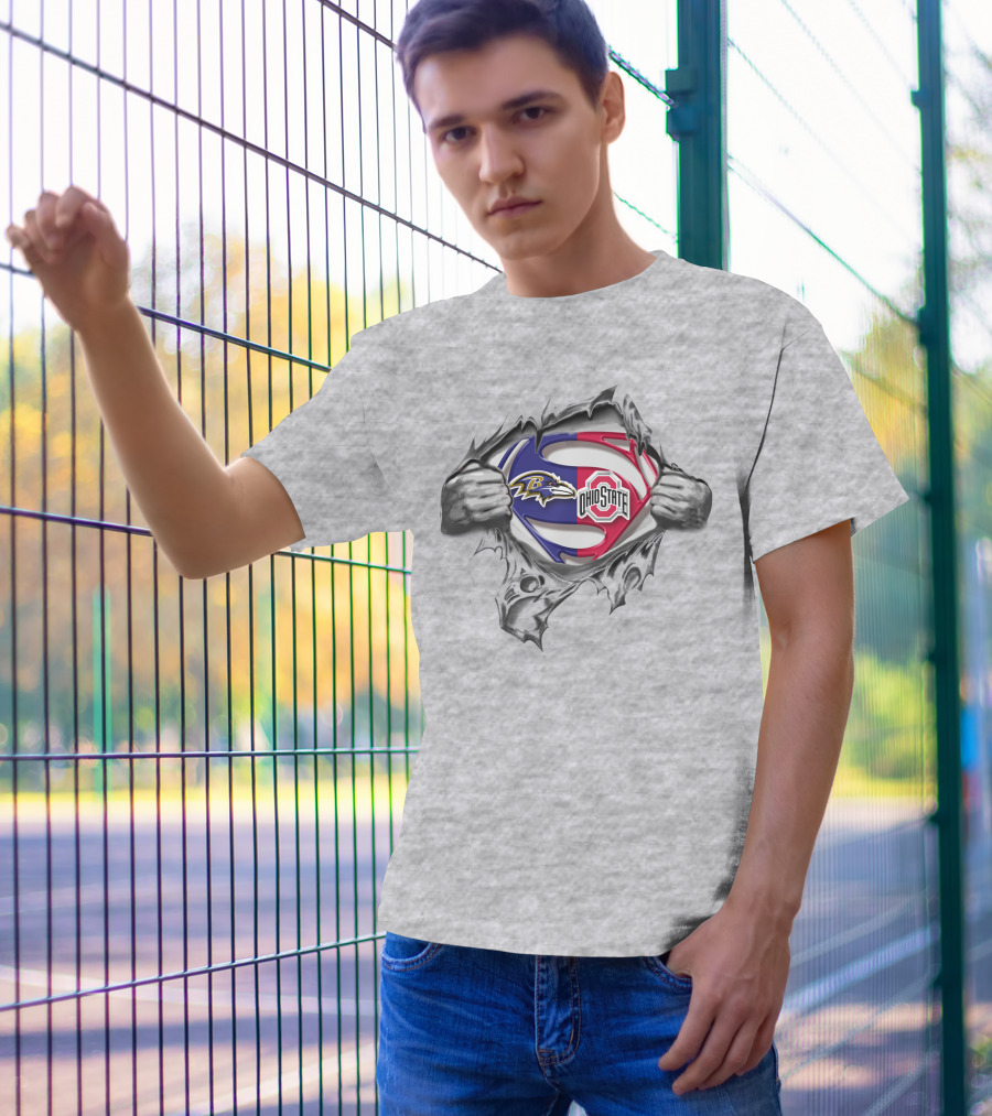 Baltimore Ravens Ohio State Buckeyes Superman Logo Crossover T-Shirt