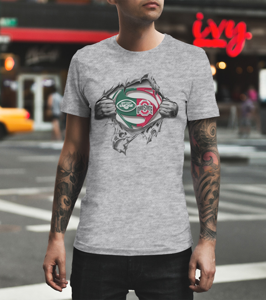 New York Jets Ohio State Buckeyes Superman Logo Crossover T-Shirt