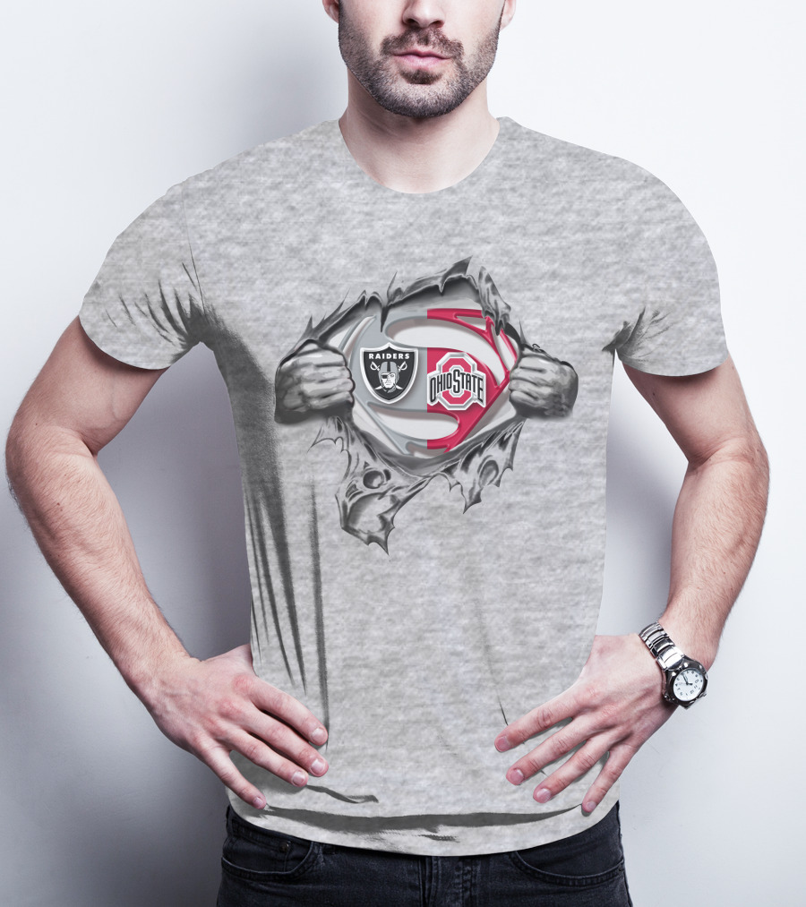 Oakland Raiders Ohio State Buckeyes Super Man Logo Crossover T-Shirt