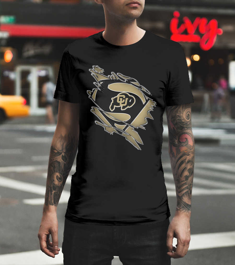 Colorado Buffaloes Superman Logo Inside Rip Effect T-Shirt