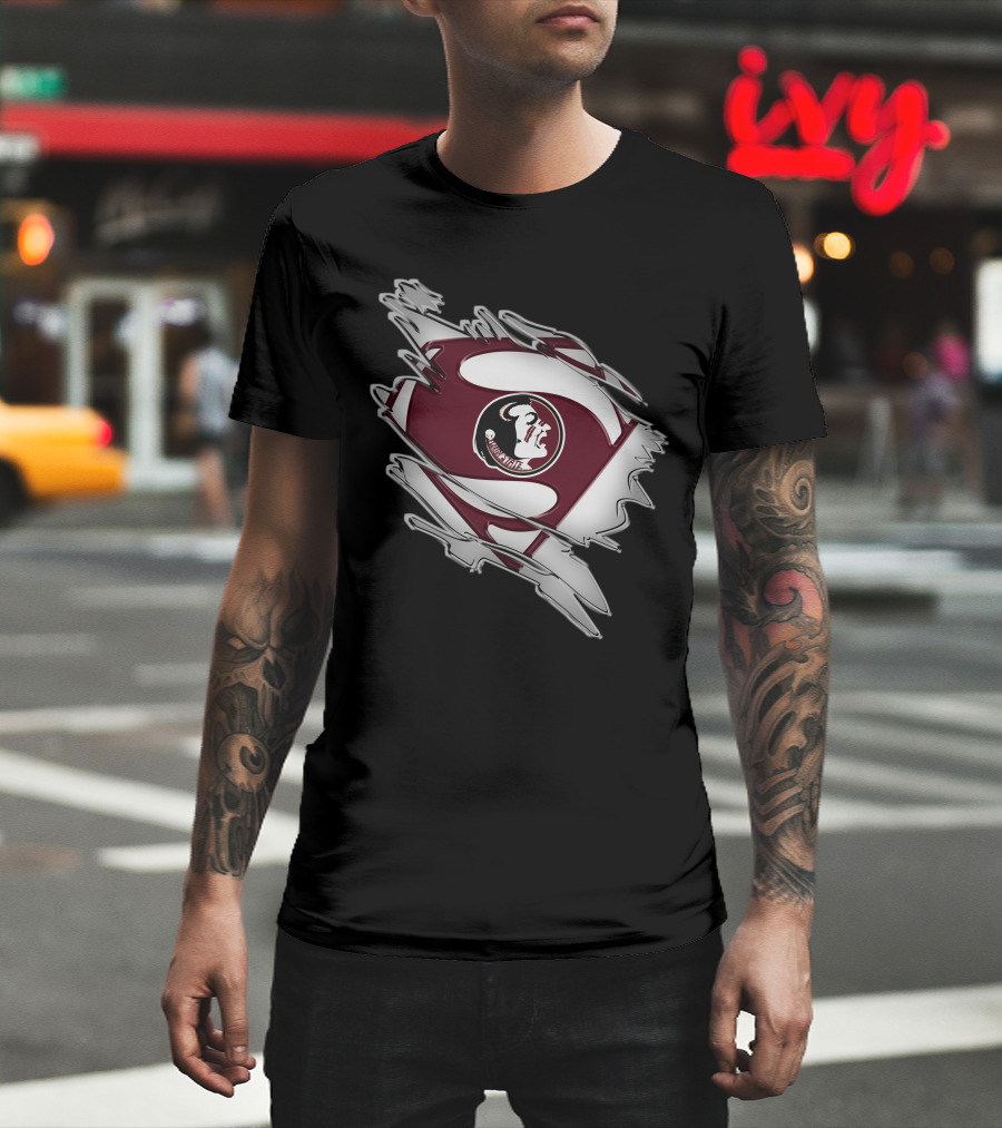 Florida State Seminoles Superman Logo Icon With Torn Suit Effect T-Shirt