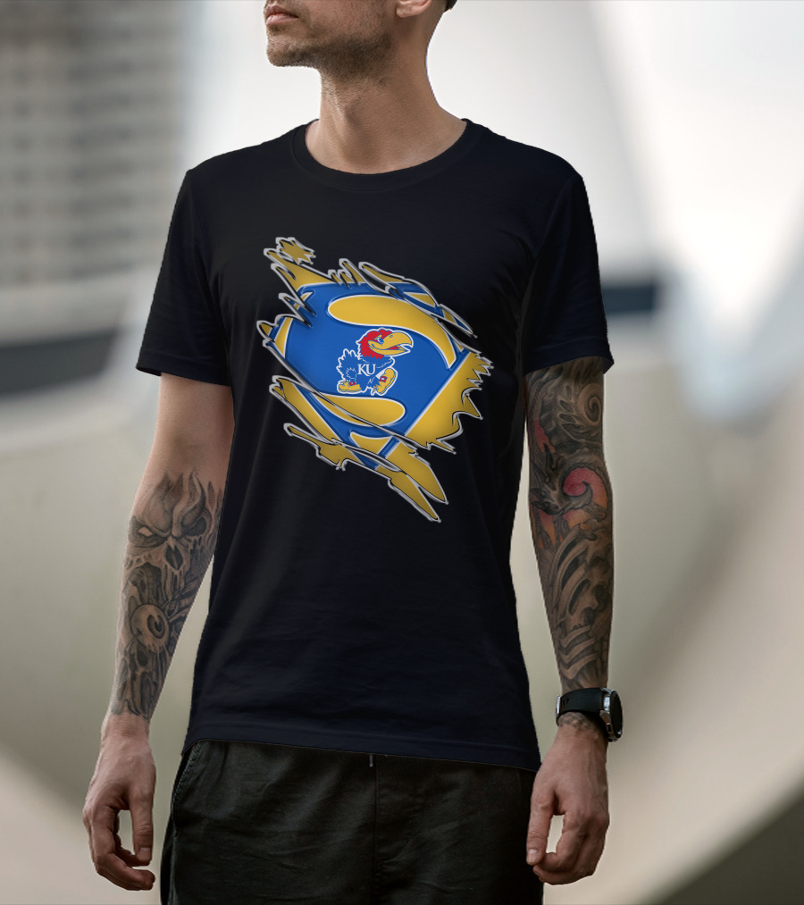 Kansas Jayhawks Super Man Logo KU Jayhawk Crest T-Shirt