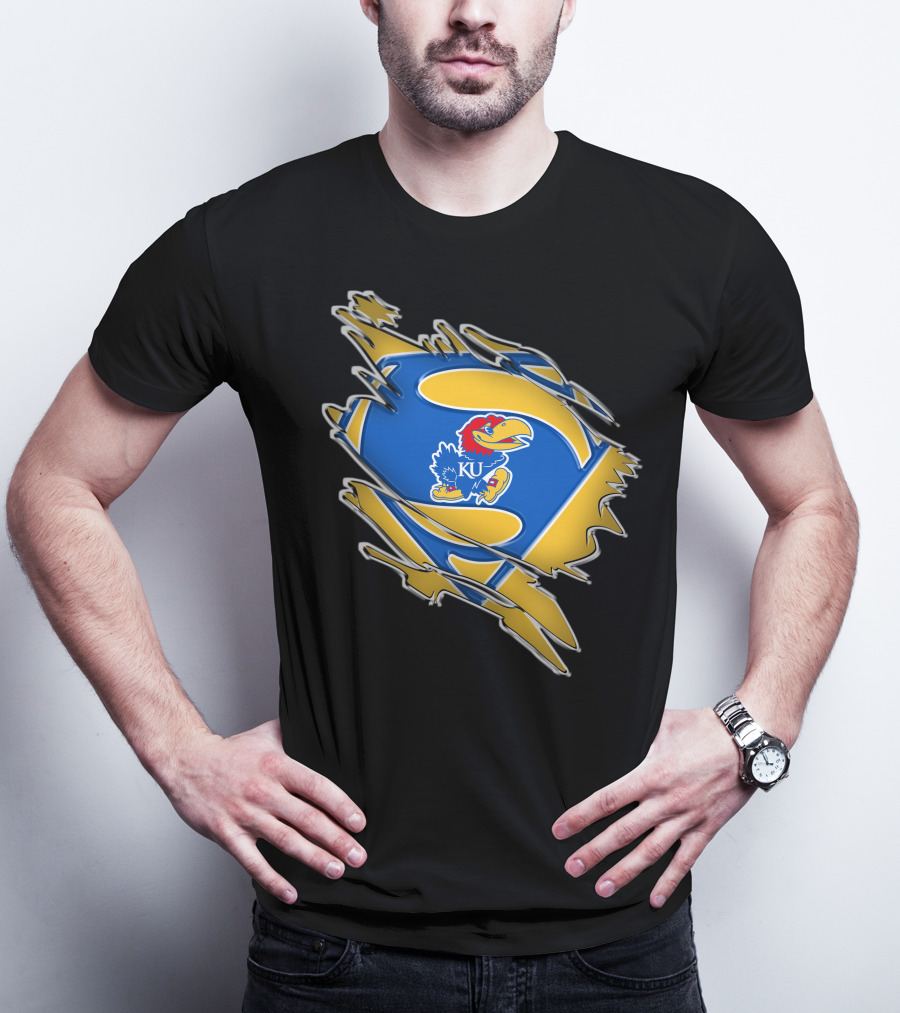 Kansas Jayhawks Super Man Logo KU Jayhawk Crest T-Shirt