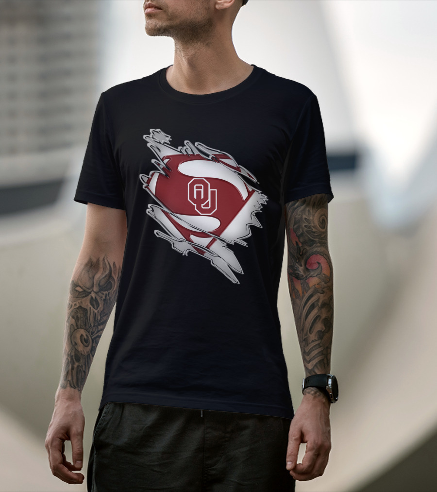 Oklahoma Sooners Superman OU Logo Emblem T-Shirt