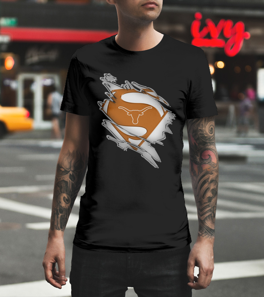 Texas Longhorns Superman Logo Rip T-Shirt