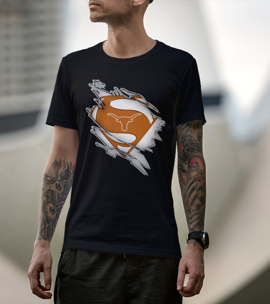 Texas Longhorns Superman Logo Rip T-Shirt