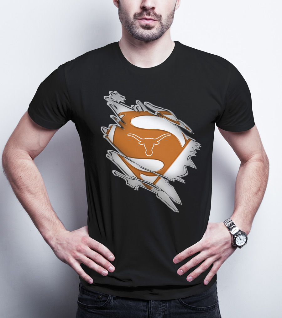 Texas Longhorns Superman Logo Rip T-Shirt