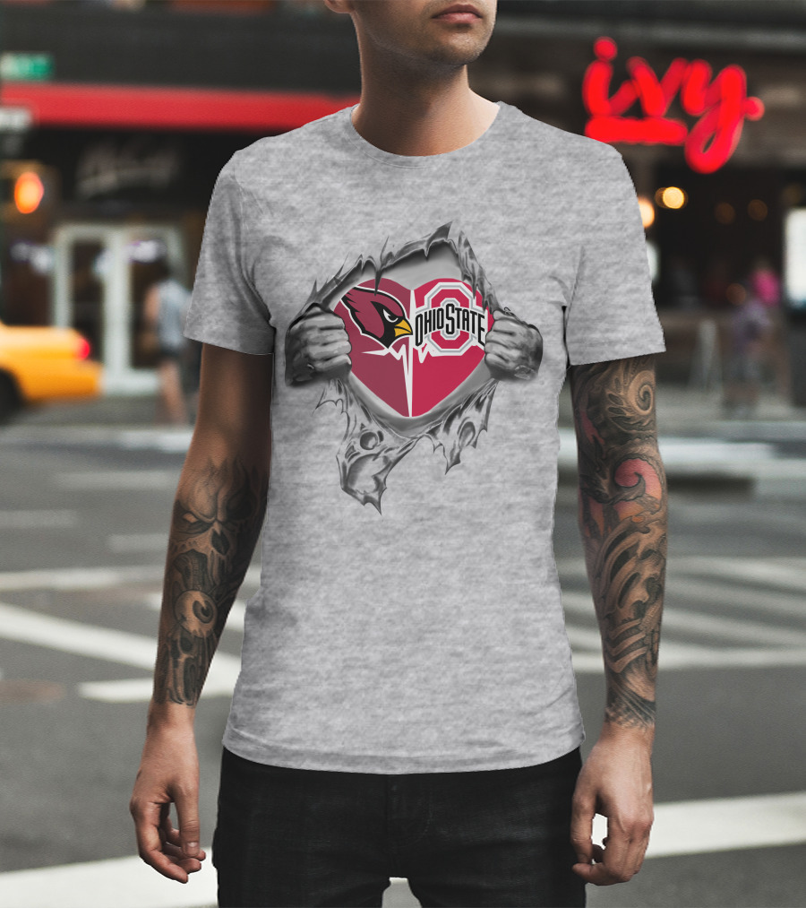 Arizona Cardinals Ohio State Buckeyes Heart Logo Peeling T-Shirt