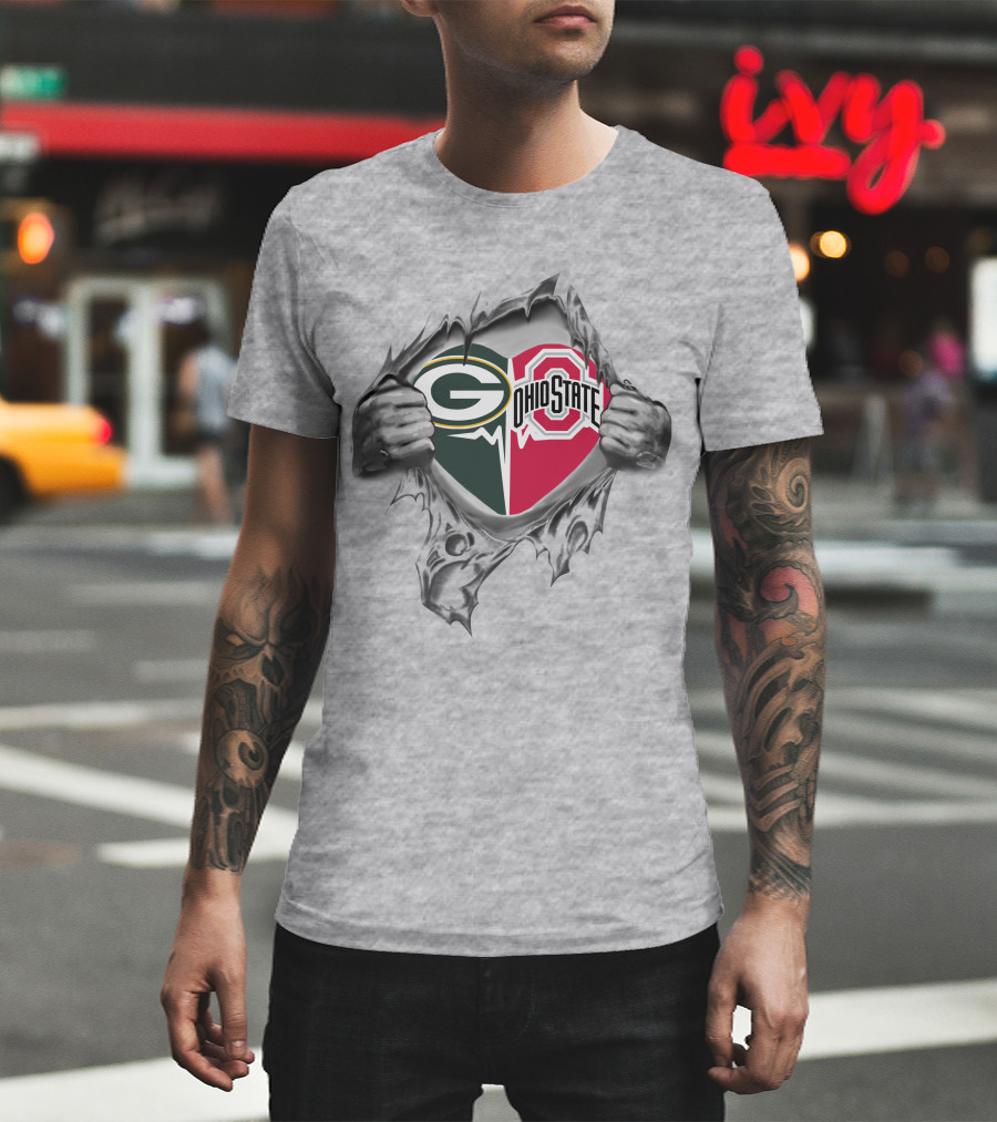 Green Bay Packers And Ohio State Buckeyes Logo Fusion T-Shirt