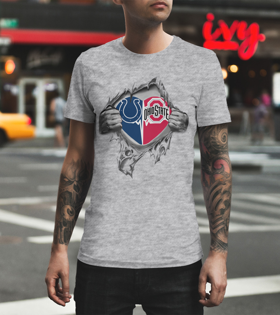 Indianapolis Colts Ohio State Buckeyes Split Logo Fan Crossover T-Shirt