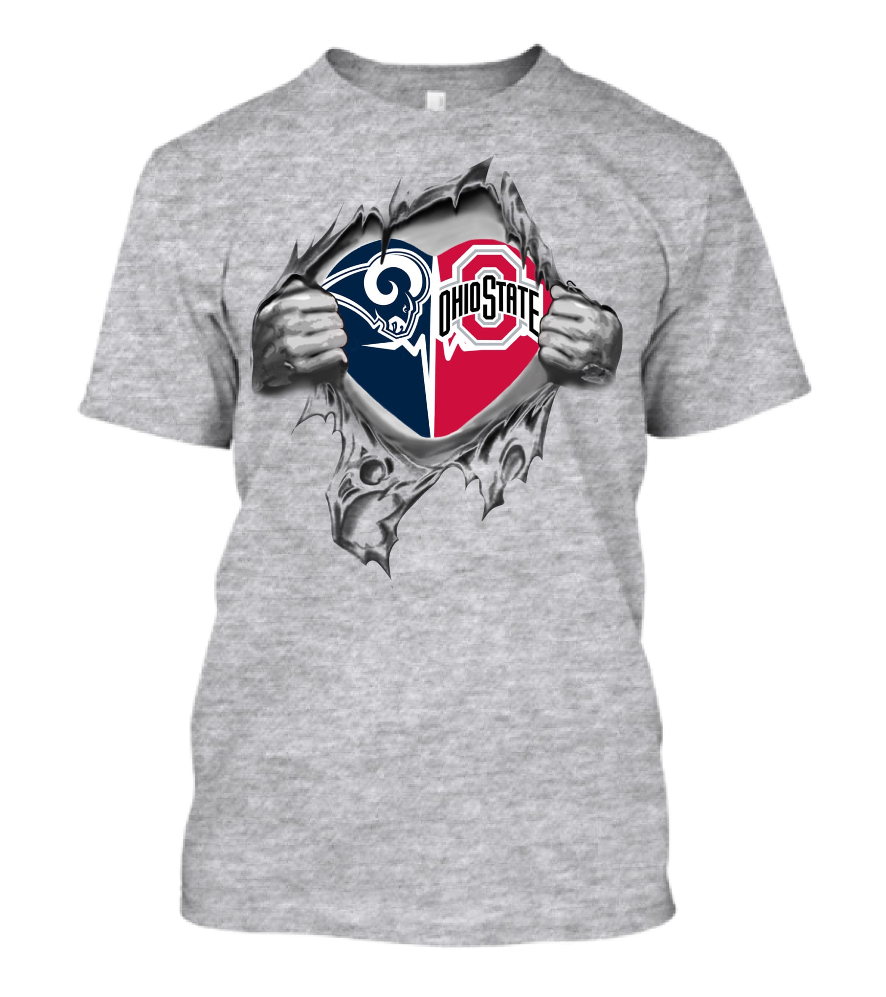 Los Angeles Rams Ohio State Buckeyes Heart Tear Underneath Football Fan Unity T-Shirt